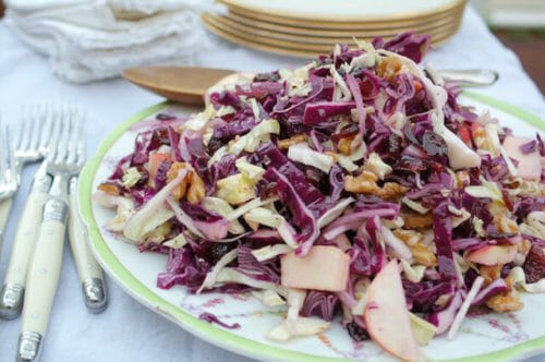 Colorful Cabbage Salad with Apples, Walnuts and Cranberries