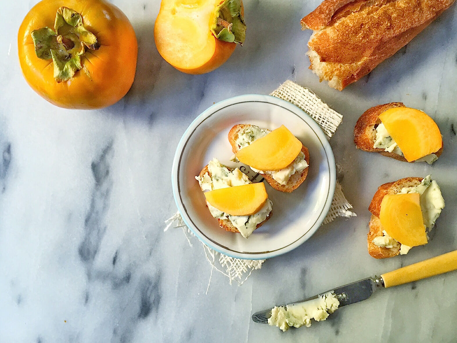 Blue Cheese and Persimmon Crostini