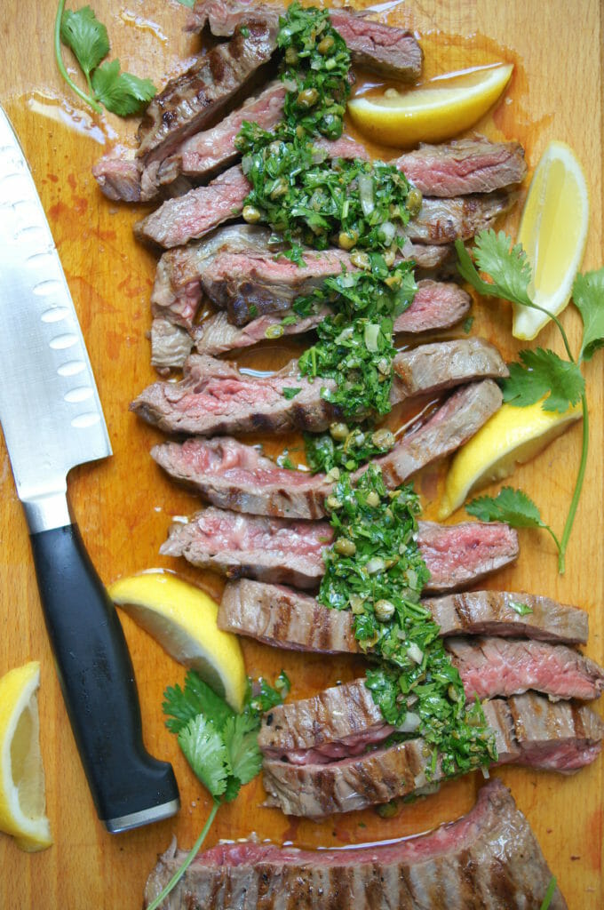 Grilled Skirt Steak with Salsa Verde makes for a delicious barbecue